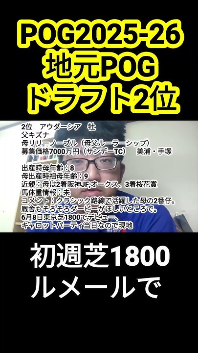 POG2025-26 地元ドラフト2位 アウダーシア（リリーノーブルの23） - YouTube