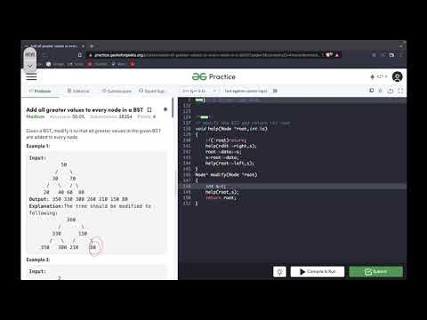 Add all greater values to every node in a BST | Amazon🔥 | GFG - YouTube