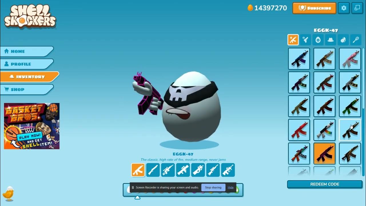 Shell Shockers inventory tour (skull bandana, premium items, 14m eggs) - YouTube