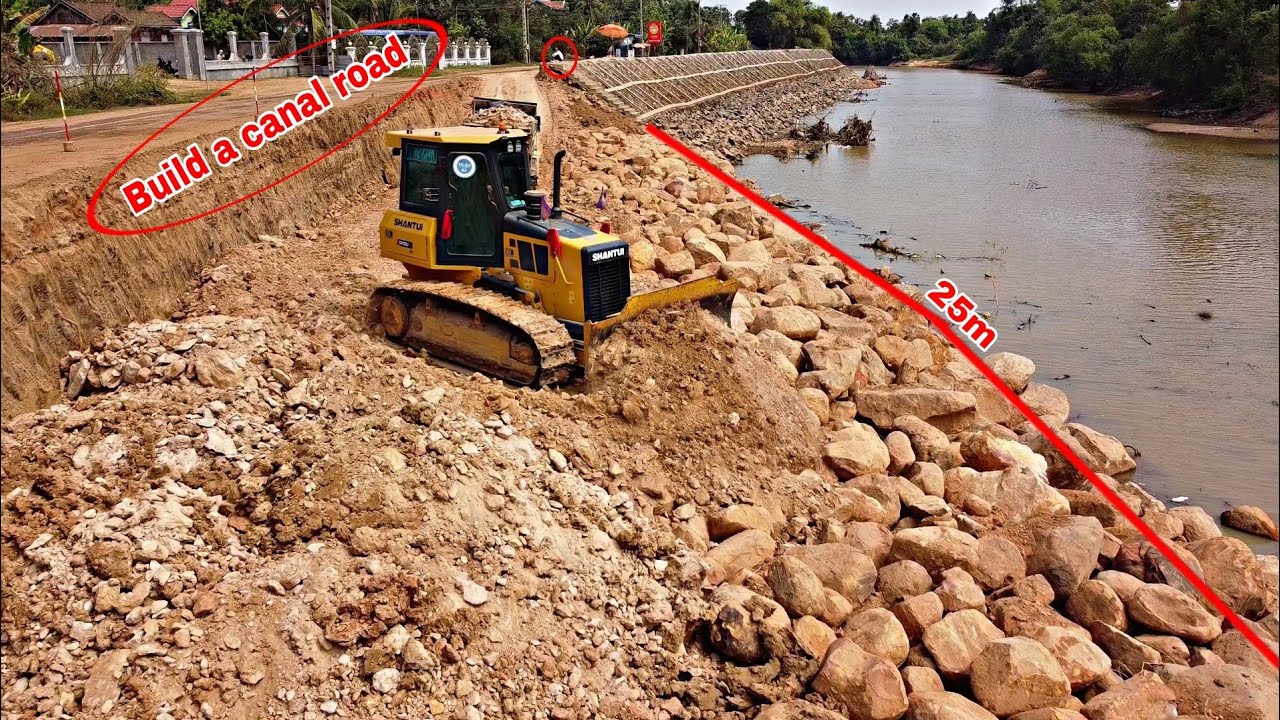 Professional operator clearing paved roads bends rivers road ...