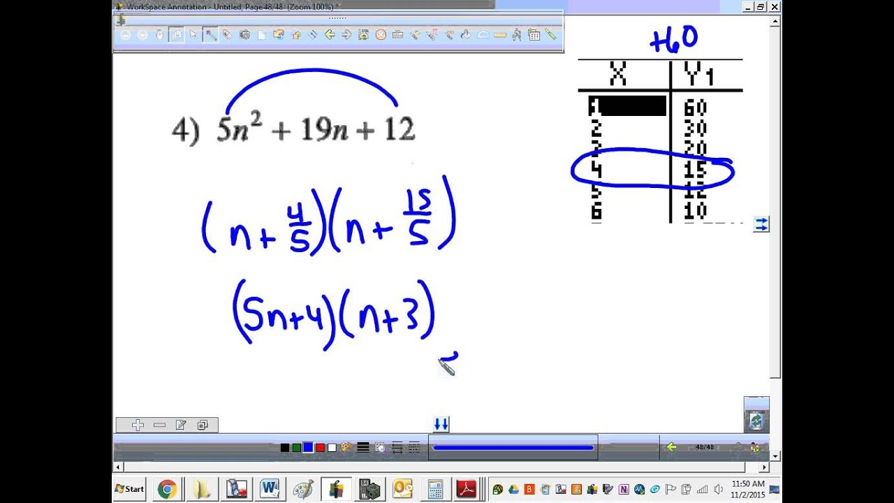 Factoring Quadratics Using "Lizzie Method" & Perfect Squares - YouTube