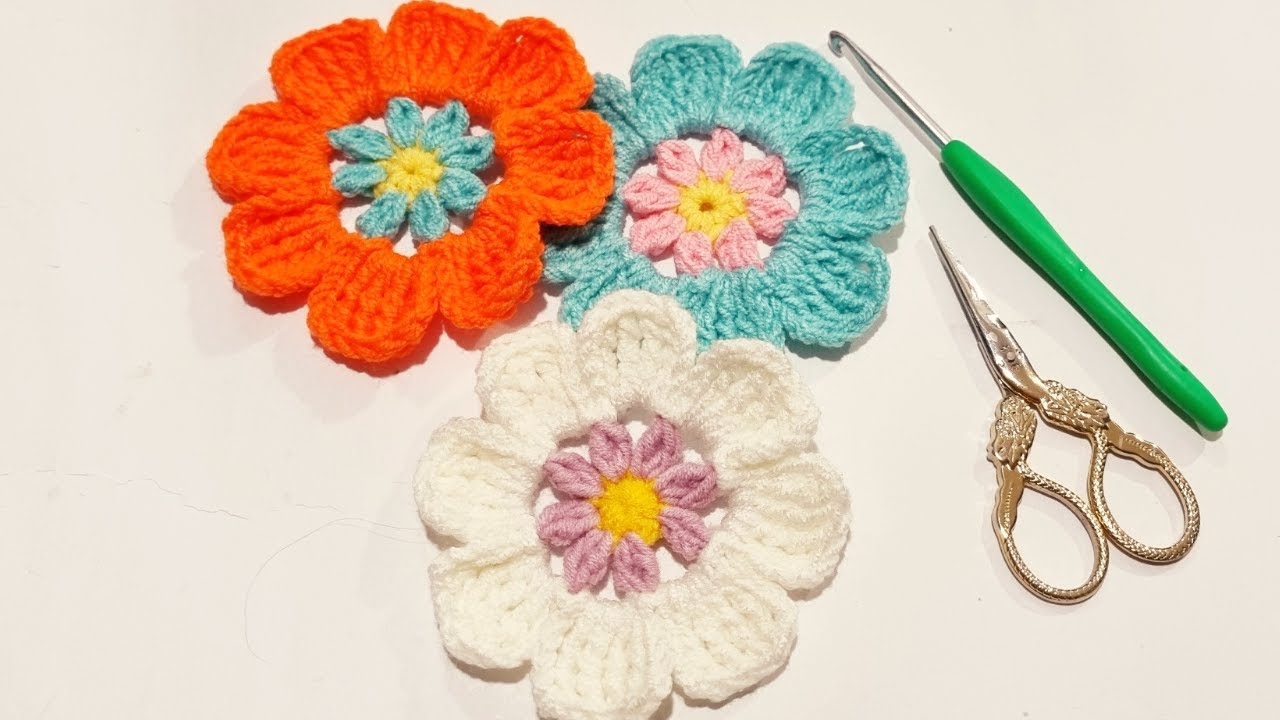 Super easy crochet flower pattern for beginners _ Tutorial crochet ...