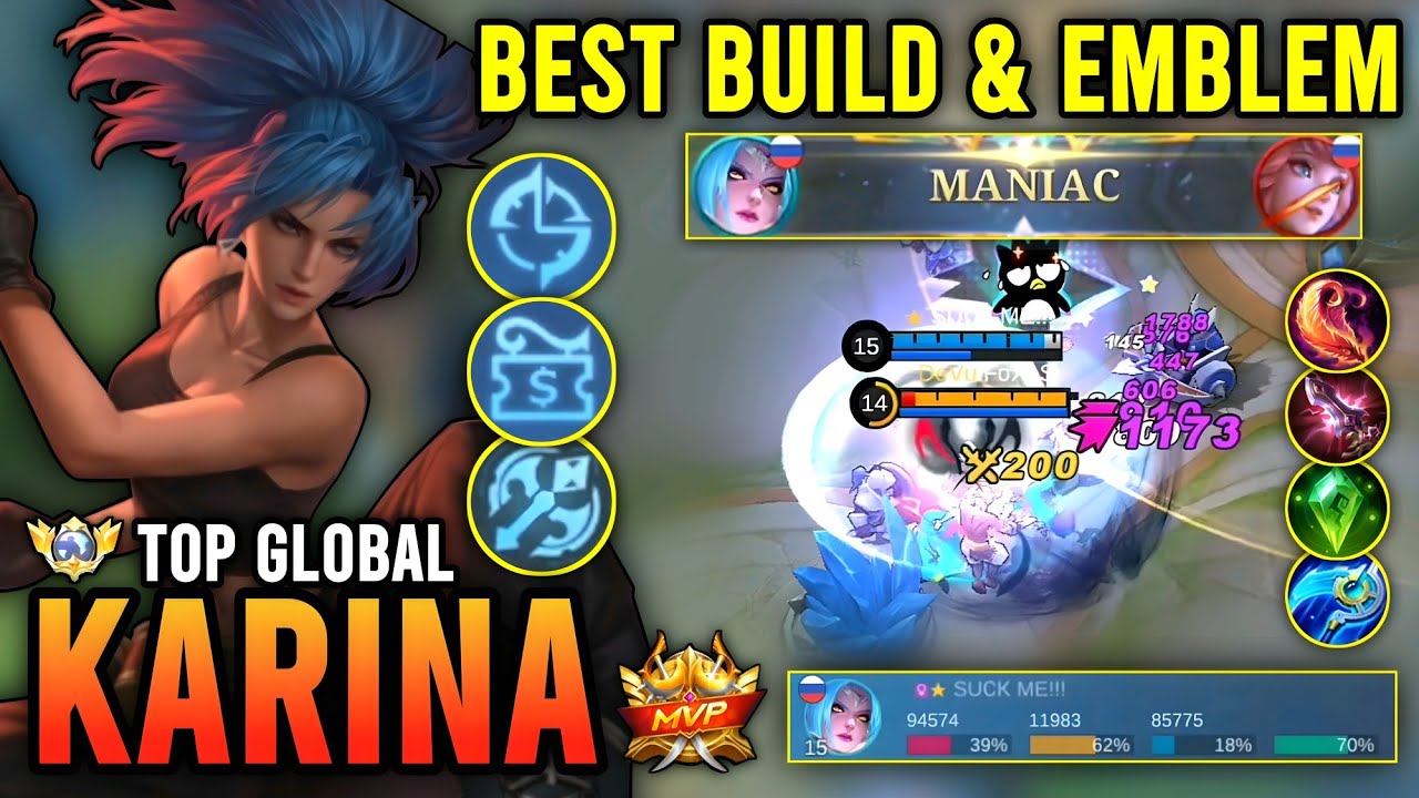 MANIAC!! KARINA BEST BUILD & EMBLEM 2023 | TOP GLOBAL KARINA GAMEPLAY ...