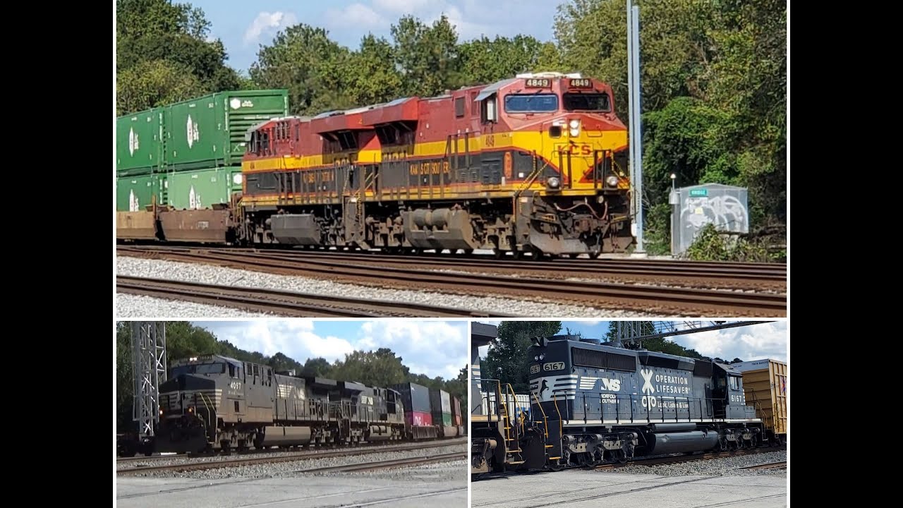 10-8-2021: KCS GEVOs Leading 24E Meets NS 231 & Operation Lifesaver SD40-2 on NS 174 @ CP Bridge ...