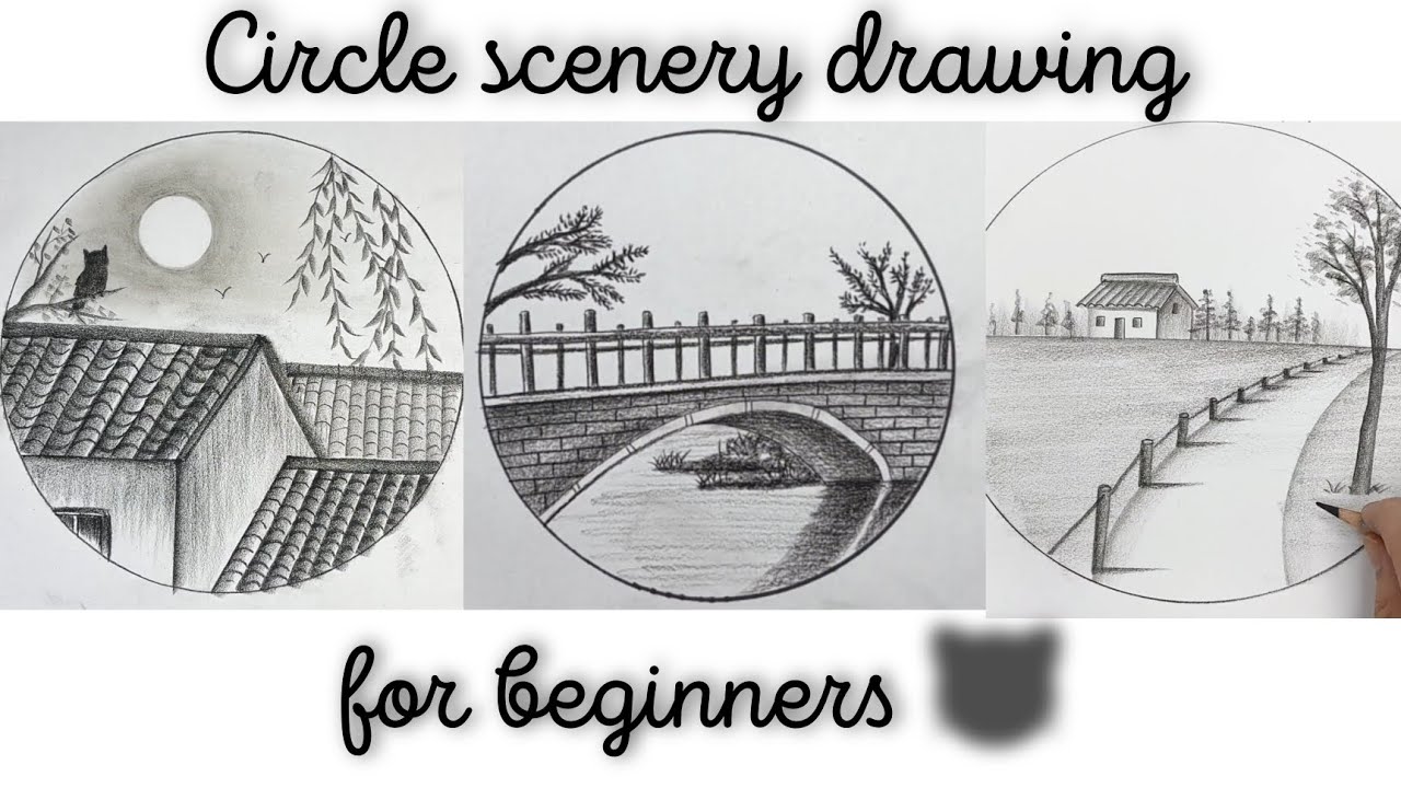 ☺️Easy 3 circle scenery drawing ideas || Pencil drawing in a easy ...