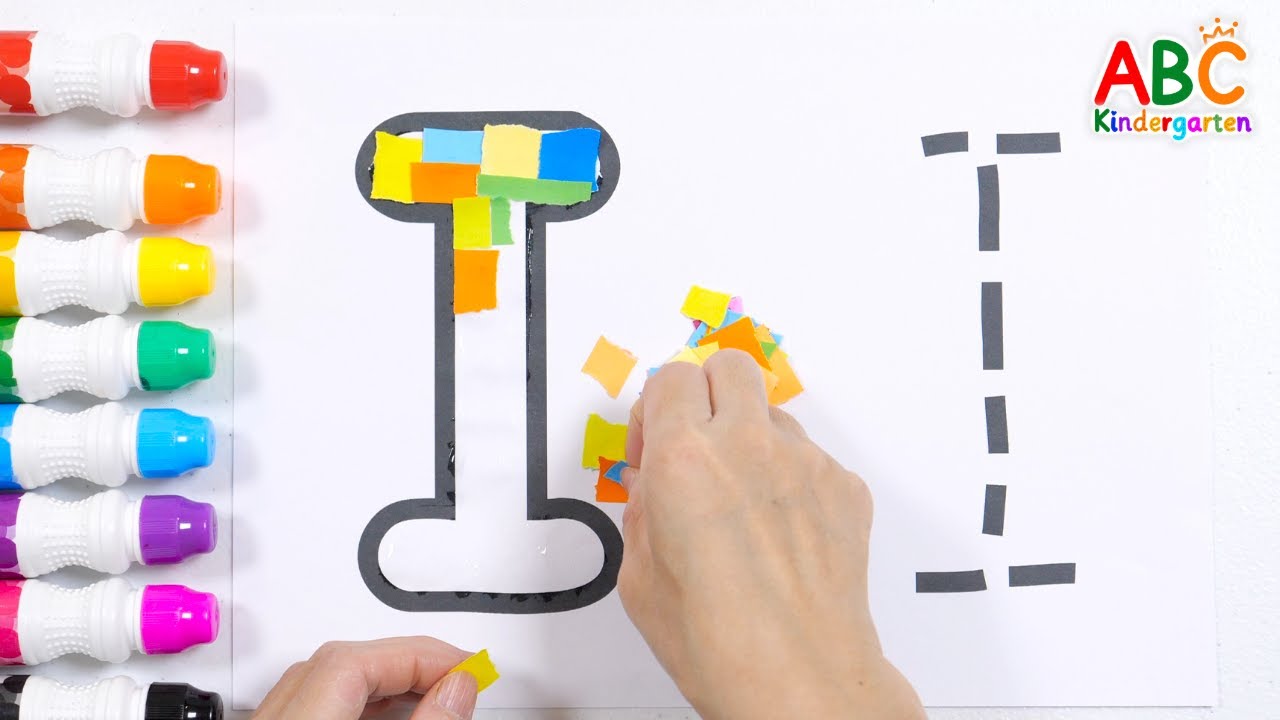 Learn the letter I shape by gluing colored paper pieces | English play ...