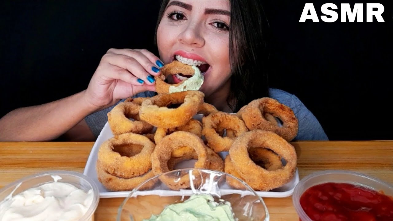 ASMR COMIDA - ONION RINGS, ANÉIS DE CEBOLA (MUKBANG) SONS DE MASTIGAÇÃO ...
