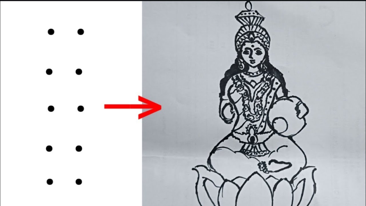 drawing Lord Mahalakshmi using dots/ easy drawing of Mahalakshmi / step ...