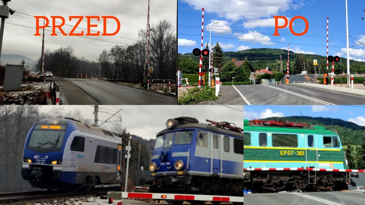 (PRZED I PO) Przejazd kolejowy Maków Podhalański ul. Sportowa. (ED160 ...