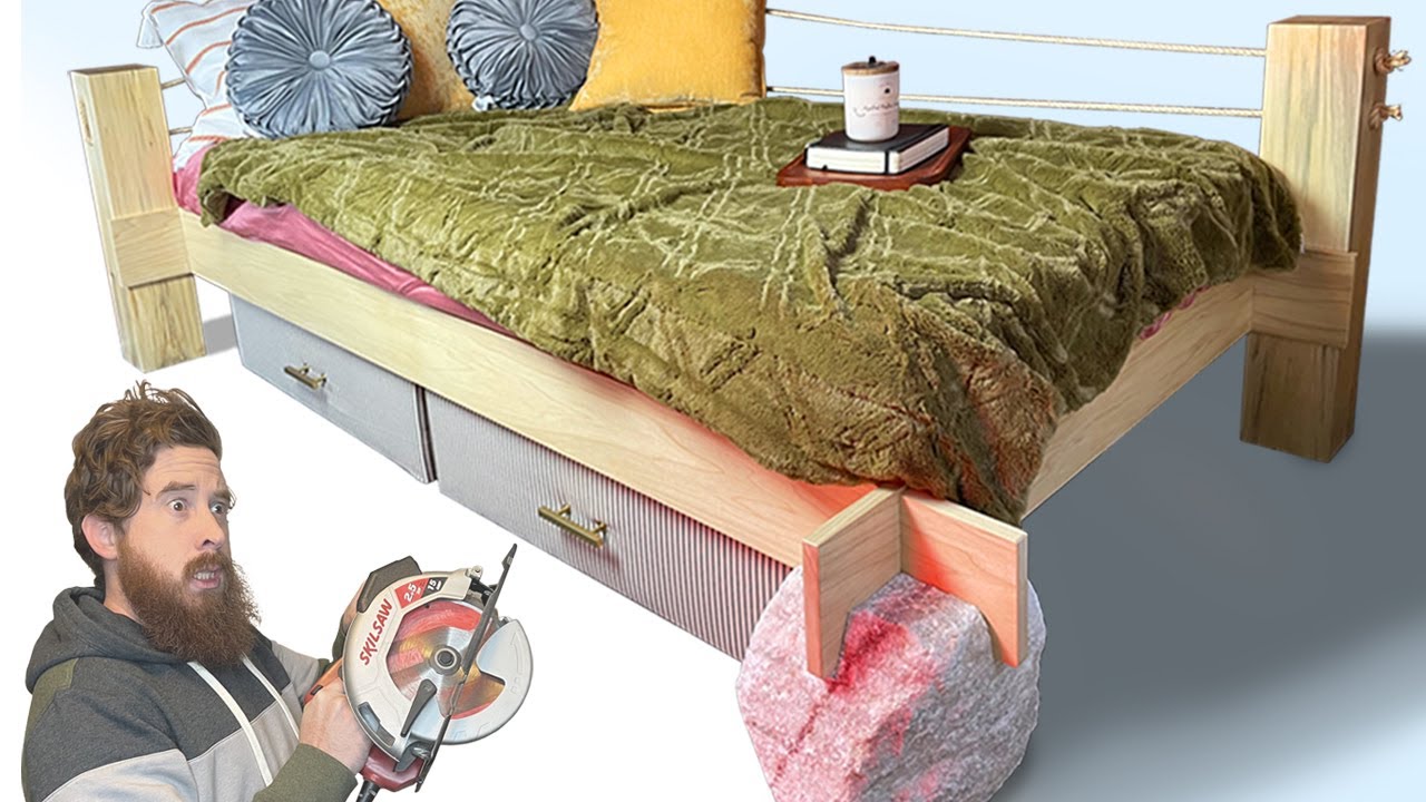 I Made a Bed from a ROCK & TREE [STONE CASTLE JOINT] - YouTube
