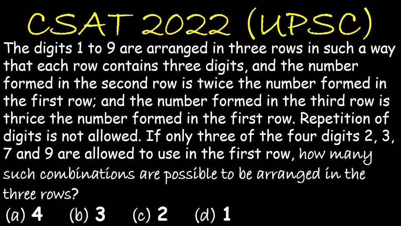 2022/38 __ CSAT PYQ 2022 __ The digits 1 to 9 are arranged in three ...