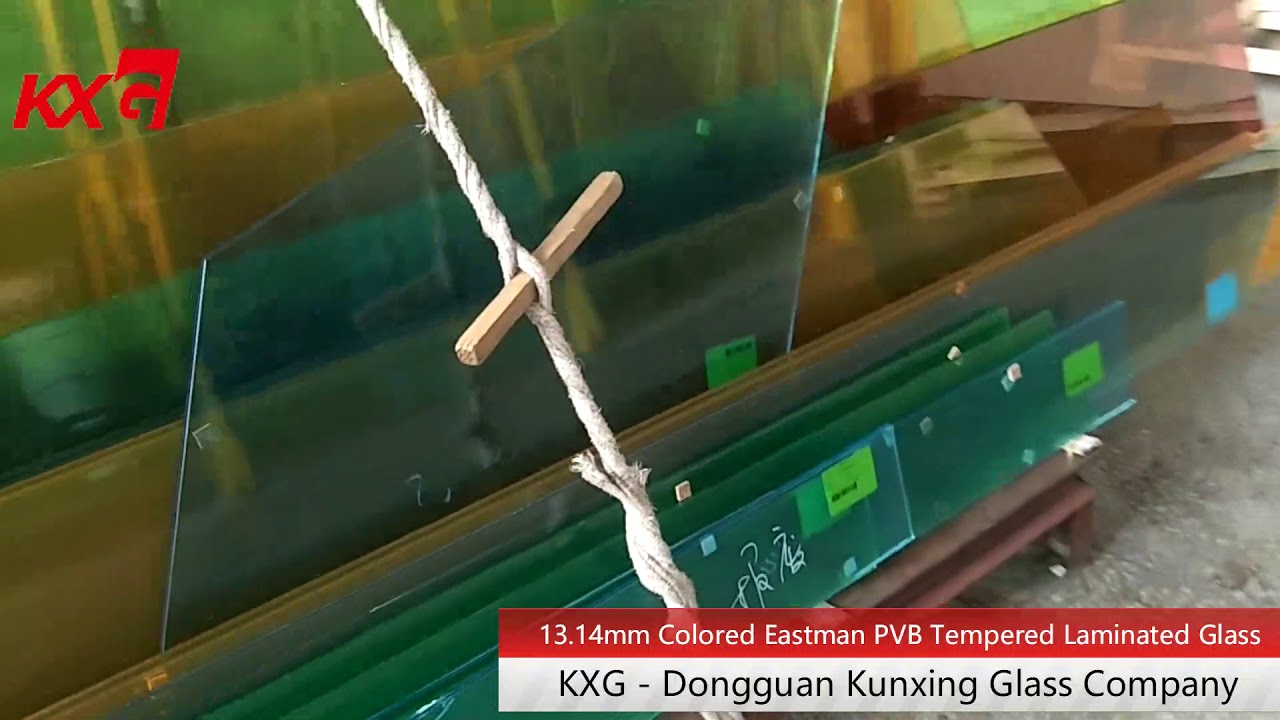 13.14mm colored eastman pvb safety toughened laminated glass kxg - YouTube