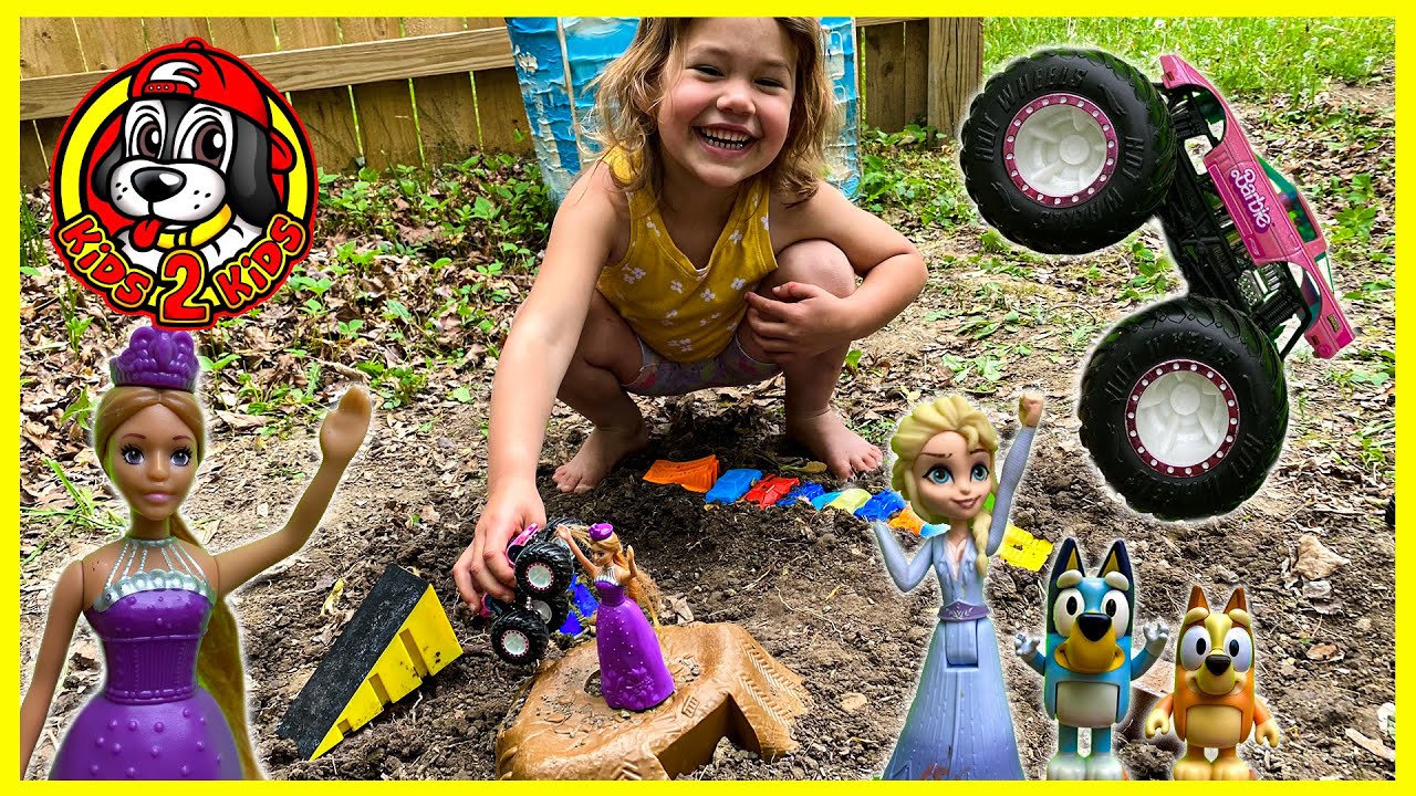 BARBIE Wants to be a MONSTER TRUCK Driver! (Bluey, FROZEN Elsa, Hot ...