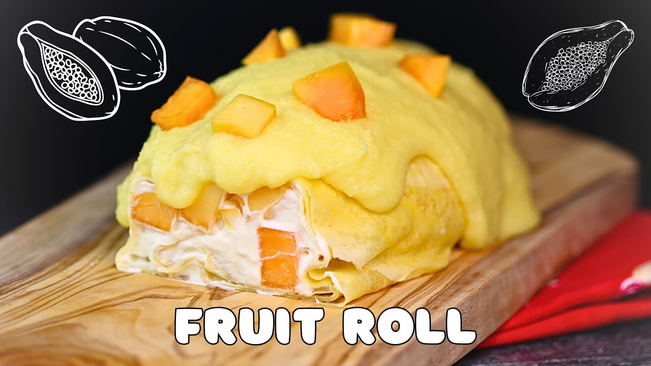 | Light and Airy Fruit Roll with Mango 🥭 and Papaya 🍑 - YouTube