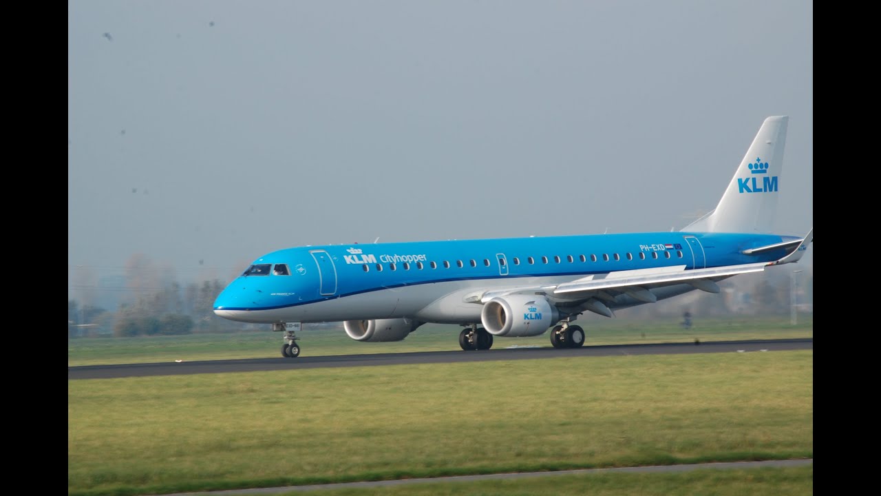 KLM Cityhopper E190 [New Livery] landing at Amsterdam Schiphol - YouTube