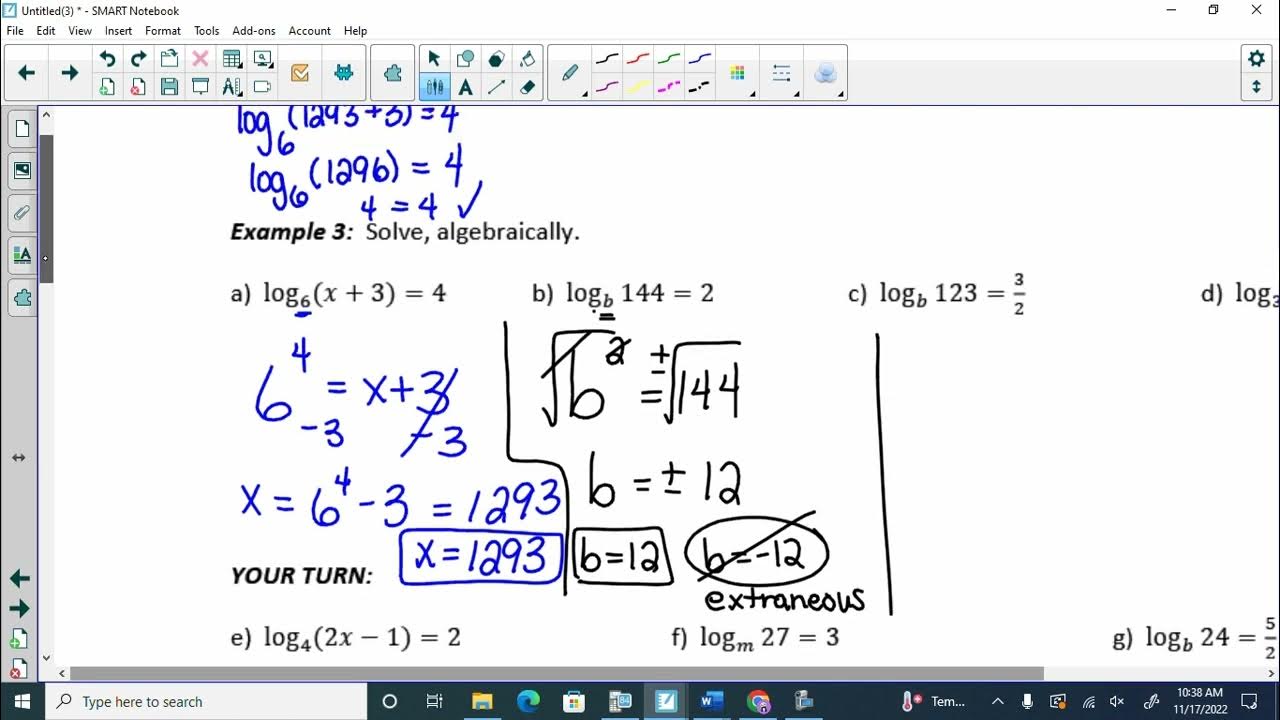 November17 solving logs and exponential equations using conversion - YouTube