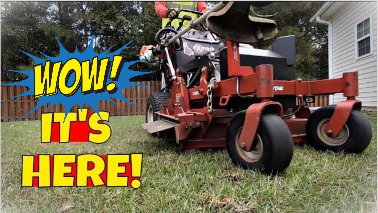Cutting a yard with stand on lawn mower - YouTube