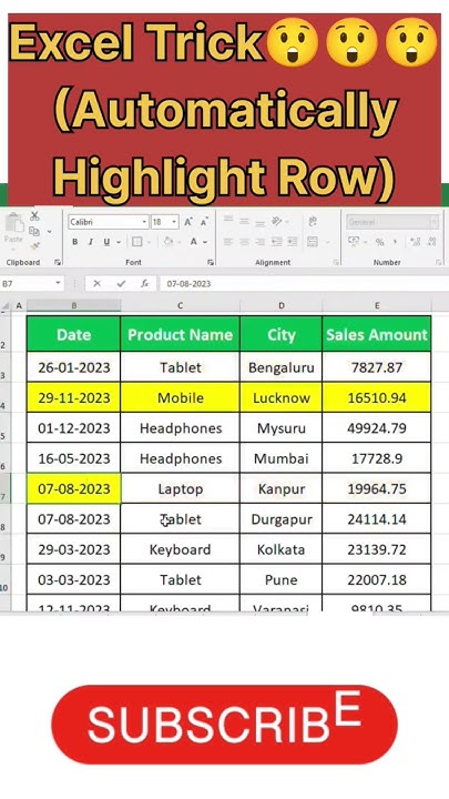 ExcelTrick😲#Automatically Highlight Row in Excel#conditional_formatting#excel#exceltip# ...