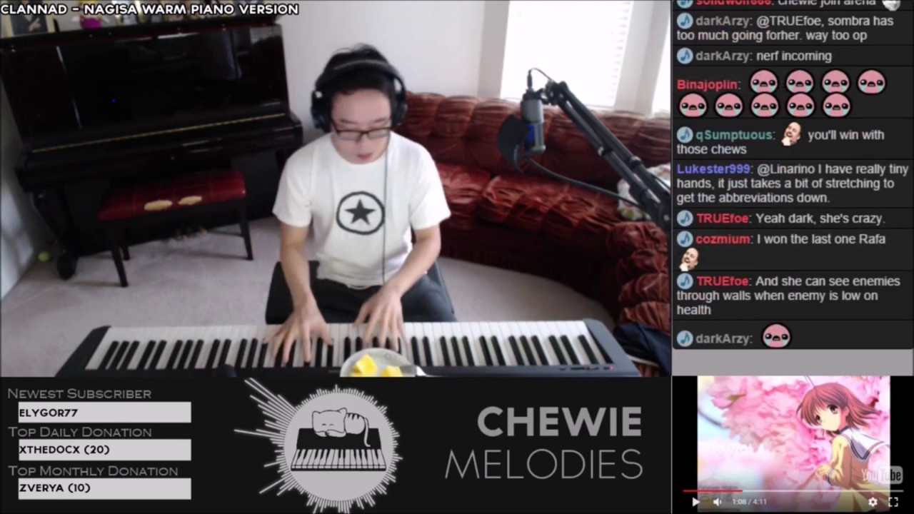 Chewie eats and drinks while playing Clannad music - YouTube