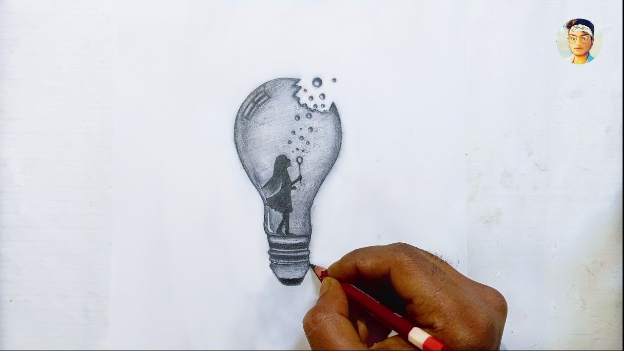 How To Draw Girl In Bulb / How To Draw Sketch / Drawing Ideas - YouTube