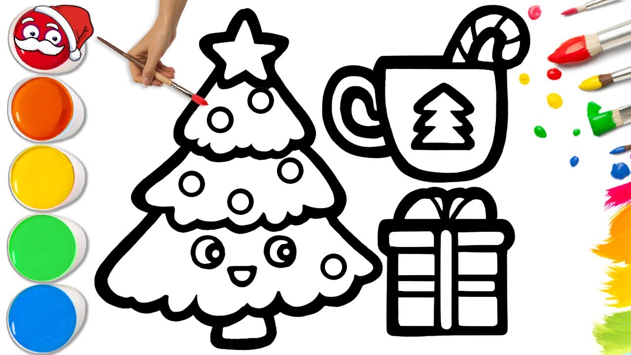 🎄🎁 How To Draw a Colorful Christmas Tree, Gift Box & Christmas Mug ...