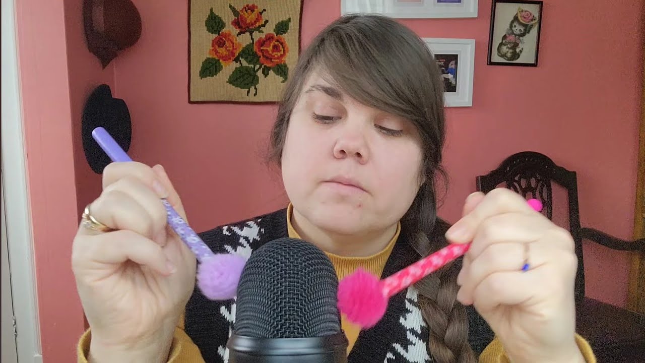 ASMR mic triggers (brushing, pompom markers, mic scratching with cover ...