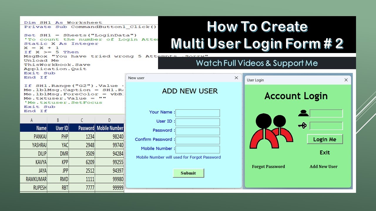 How To Create A Multi User Login Form In Excel Vba Part 2 Youtube 9340