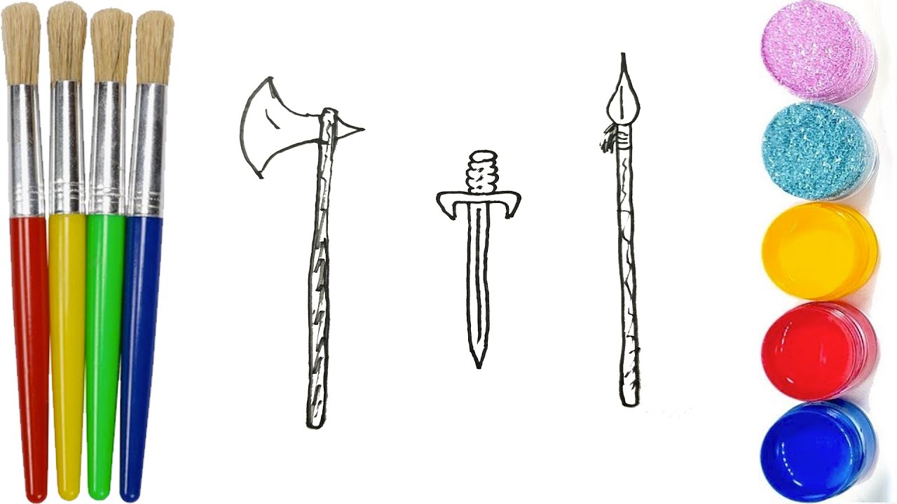 Bolalar uchun qilich va nayza rasmini chizish / Drawing FOR KIDS - YouTube