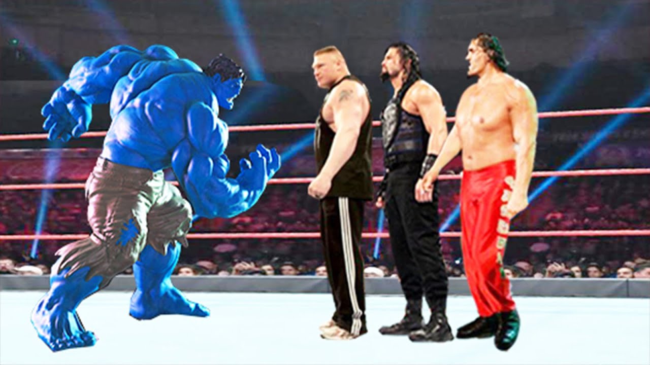Blue Hulk vs Roman Reigns, Brock Lesnar & The Great Khali - YouTube