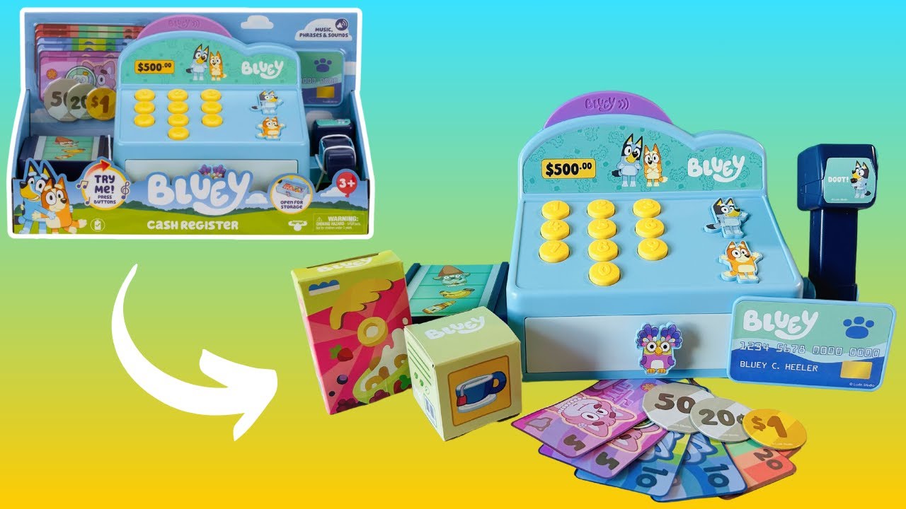 ASMR | Unboxing BLUEY Toy Cash Register | Unbox Demo Bluey & Bingo ...
