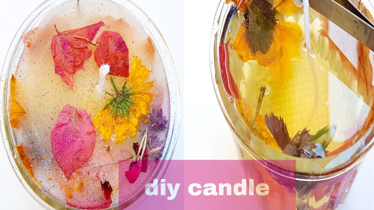 How to make diy pressed flowers candle - YouTube