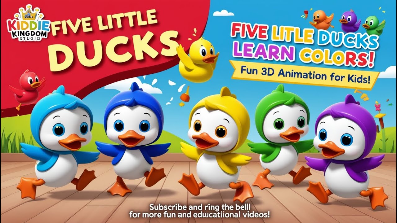 Five Little Ducks Learn Colors | Fun 3D Animation for Kids | Nursery ...