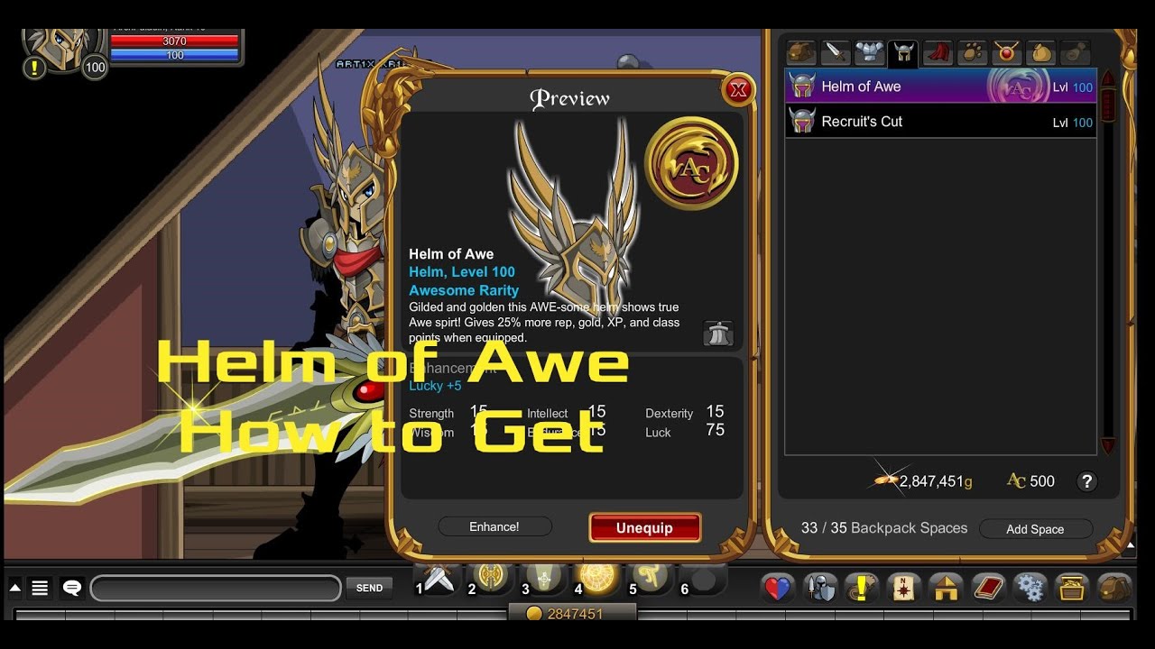 AQW - How to get Helm of Awe By (ART1X) - YouTube