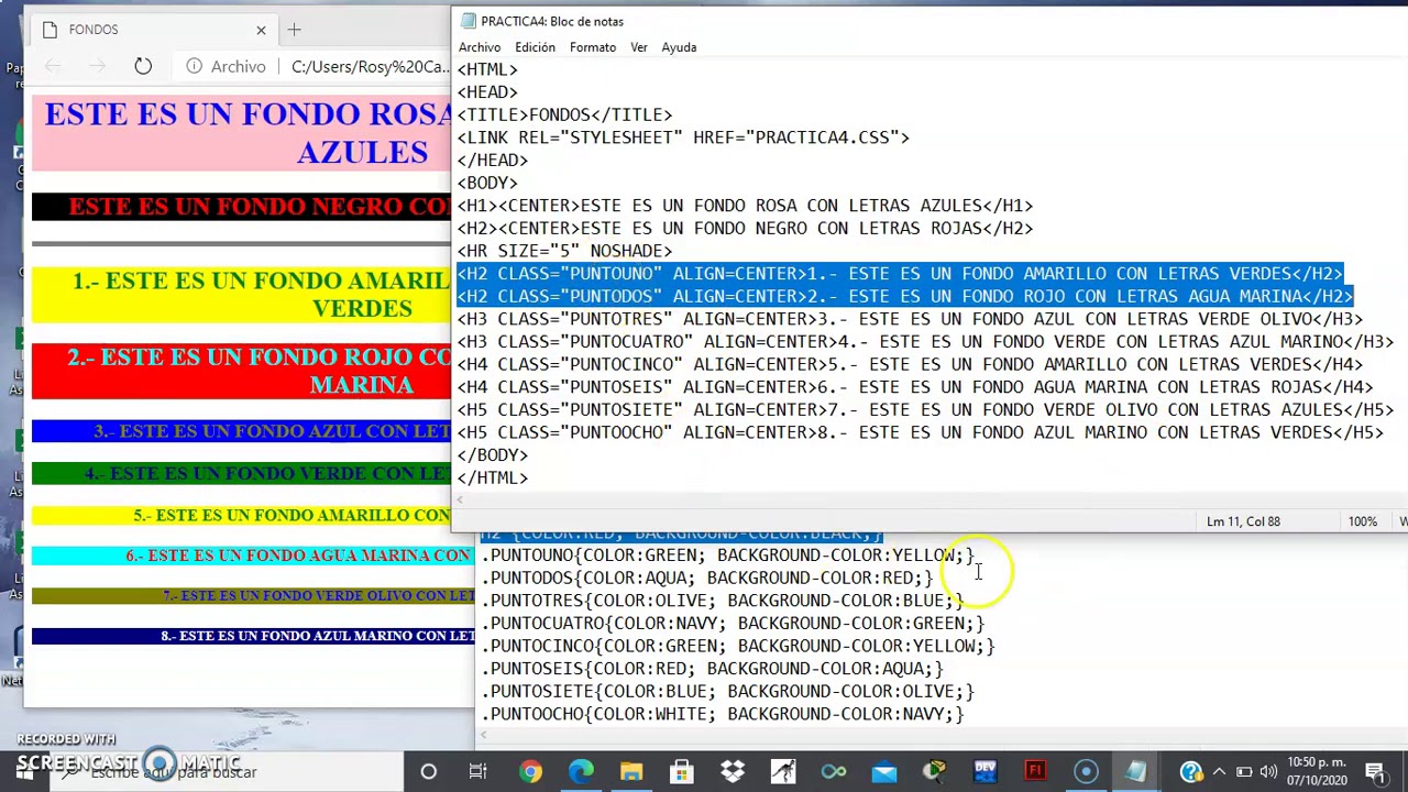 HTML CON CSS (COLOR DE FONDO Y COLOR DE LETRA) - YouTube