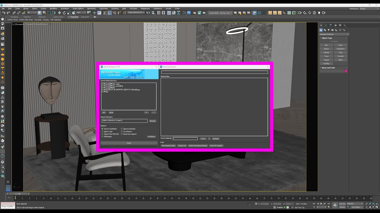3ds max & VRay 소스파일의 재질이 안보일 때 - Relink Bitmaps - YouTube