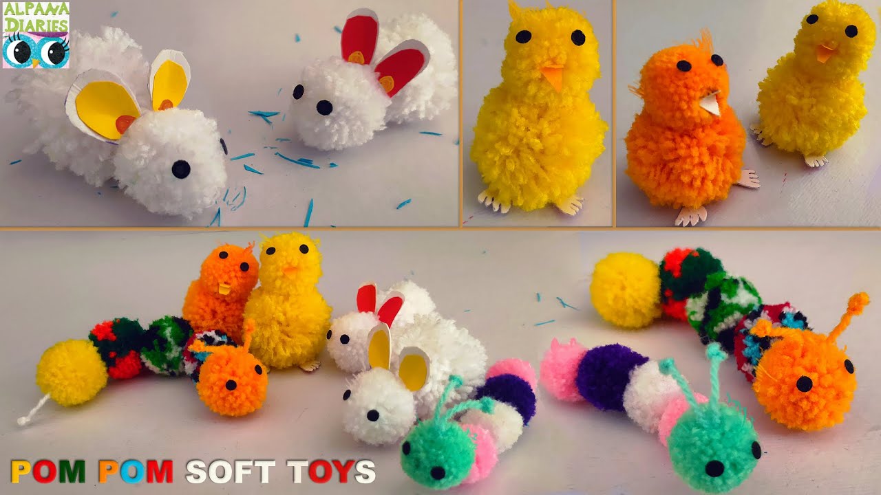 Pom Pom Soft Toys | Pom Pom Chick and Bunny | Soft Toys kaise banaye ...