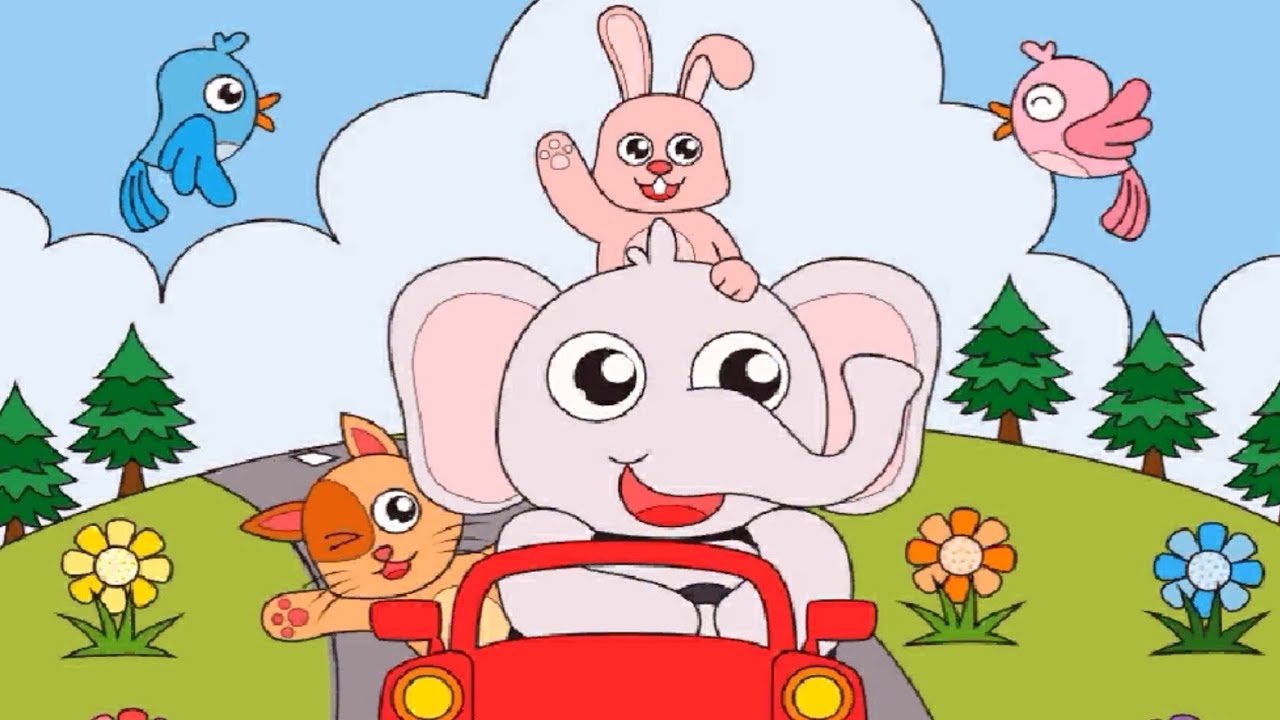 Drawing & Coloring Elephants, Rabbits, Cats Riding Cars | And Birds ...