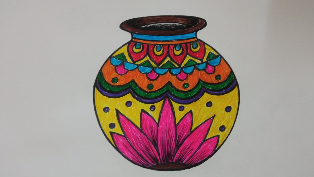 How to draw Matki With Colouring |Janmastami special Matki Drawing ...