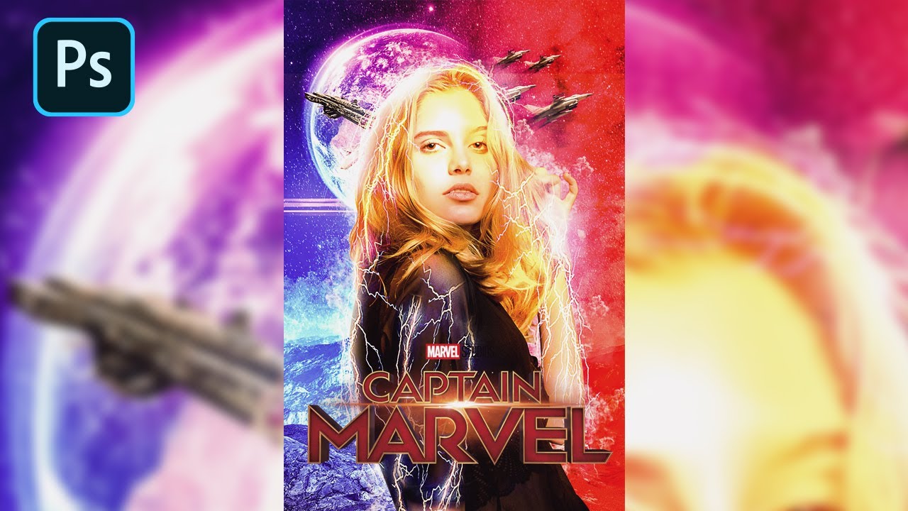 Photoshop: How to make a captain marvel poster(Speed Edit) 포토샵으로 캡틴마블 ...