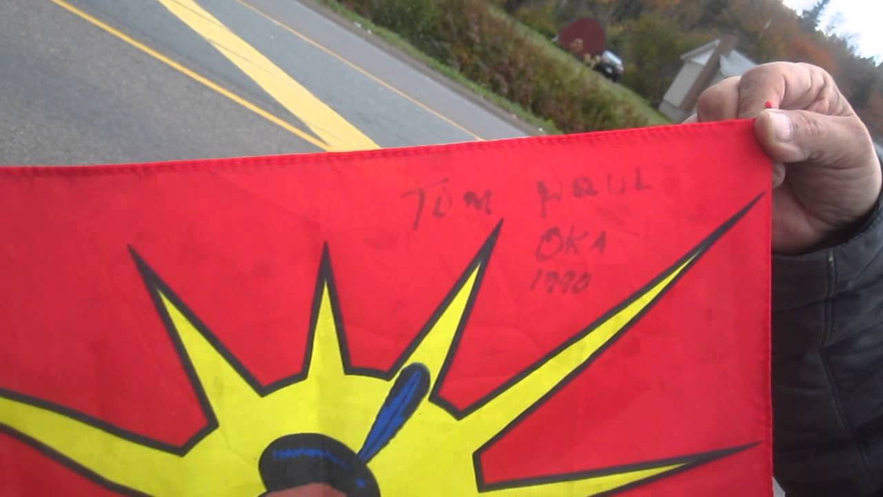 A Mohawk warrior flag with this inscription "Tom Paul OKA 1990" Tom aka ...