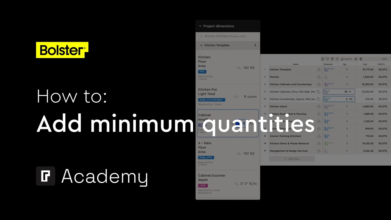 Adding minimum quantities - Estimating tutorials - Bolster academy - YouTube
