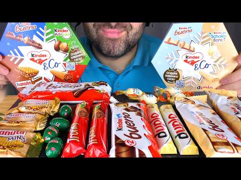 ASMR CHOCOLATE KINDER WHITE & MILK, DUPLO & TRONKY CHOCOLATE BARS, HANUTA MINIS MUKBANG 먹방 (EATING)