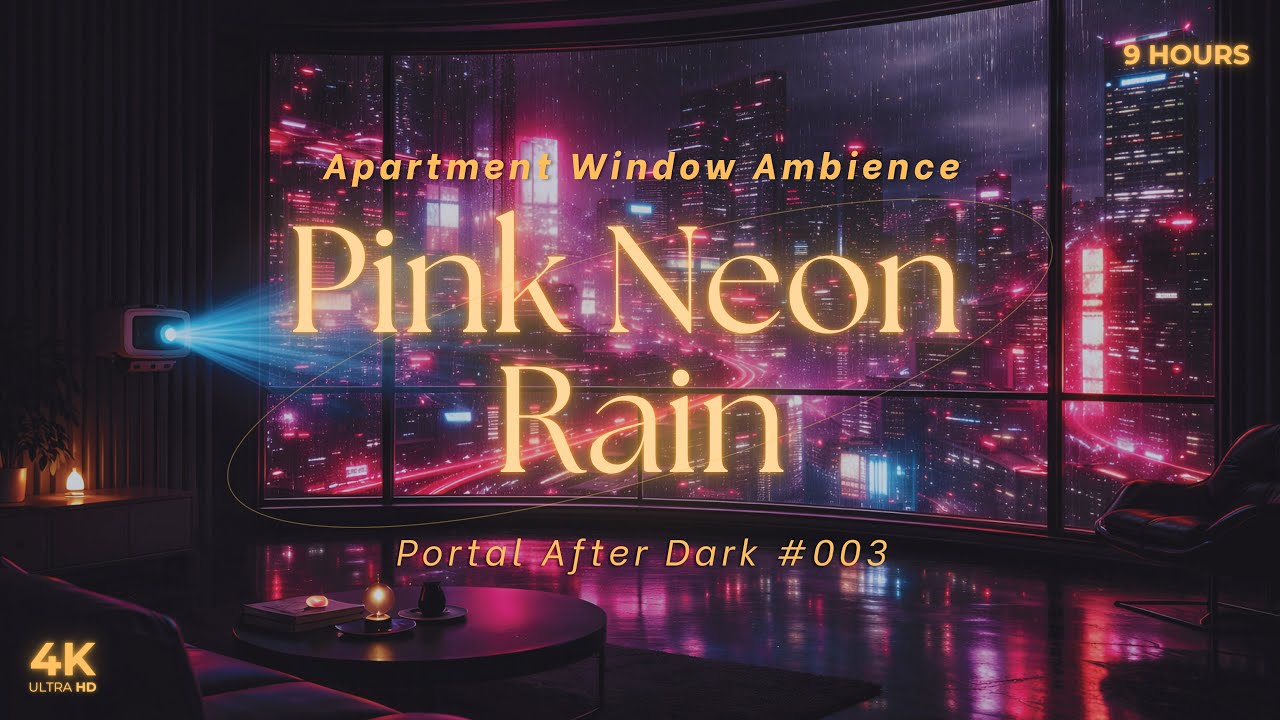 Pink Neon Rain Window Projector - 9 Hours of Cyberpunk Ambient Focus ...