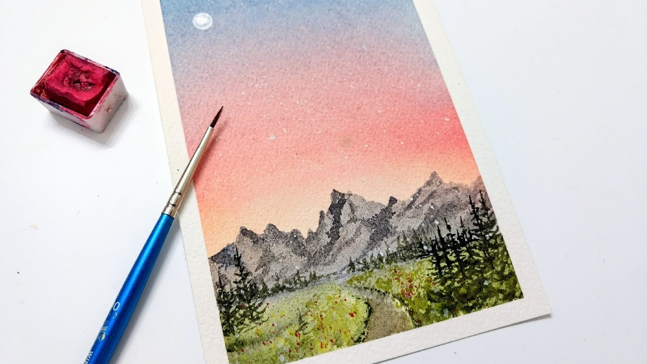 STEP BY STEP watercolor mountain landscape » How to paint a smooth ...