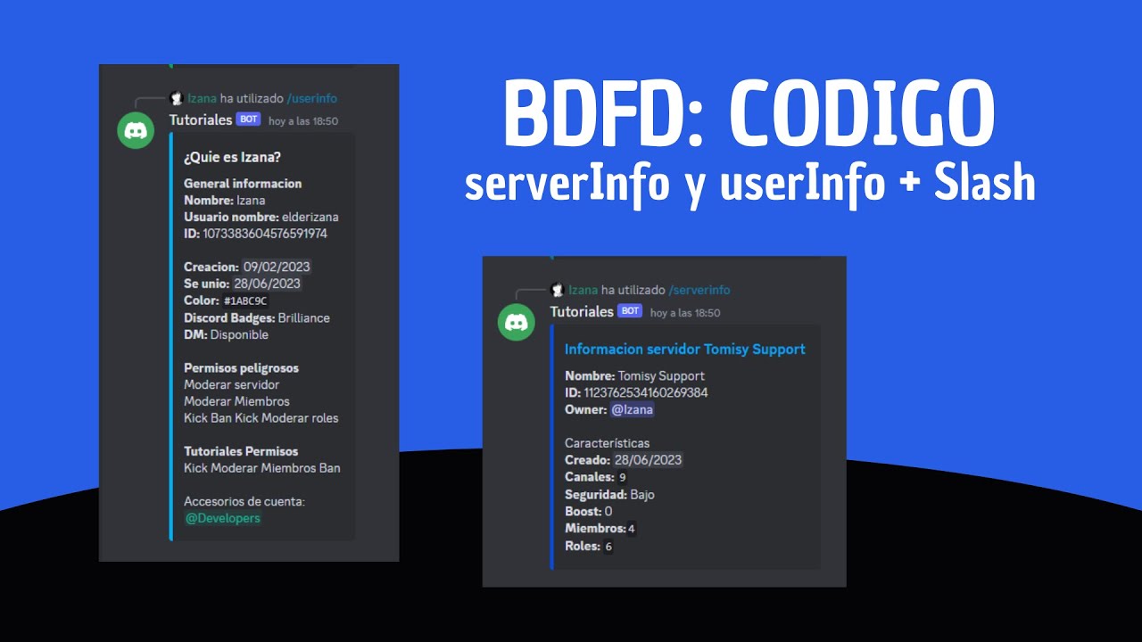 BDFD: Codigo | ServerInfo, UserInfo + Slash Avanzado - YouTube