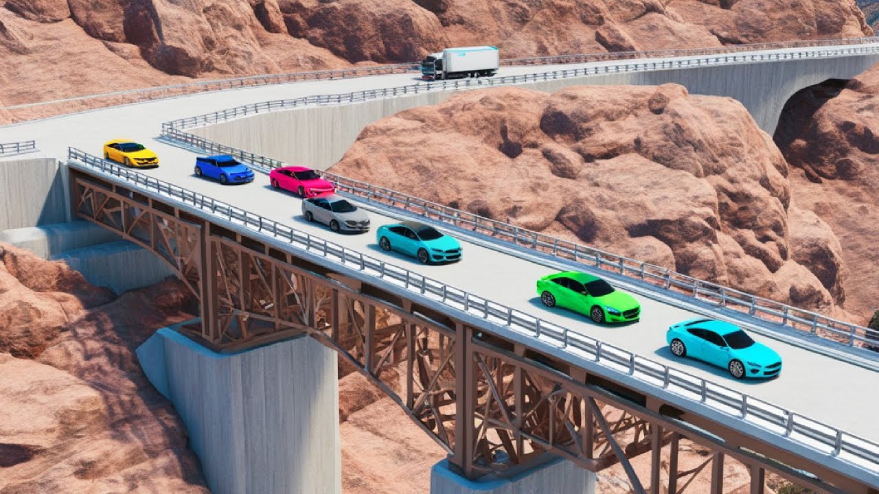 Cars vs High Jump Bridge BeamNG Dynasty Challenge Ends in Total Crash ...