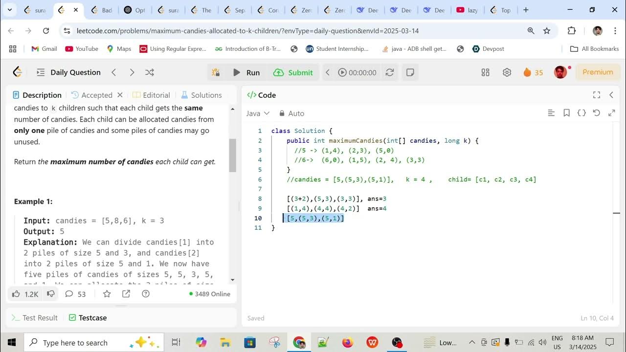 2226. Maximum Candies Allocated to K Children- 14 March 2025 -Day 14/31 Challenge - YouTube