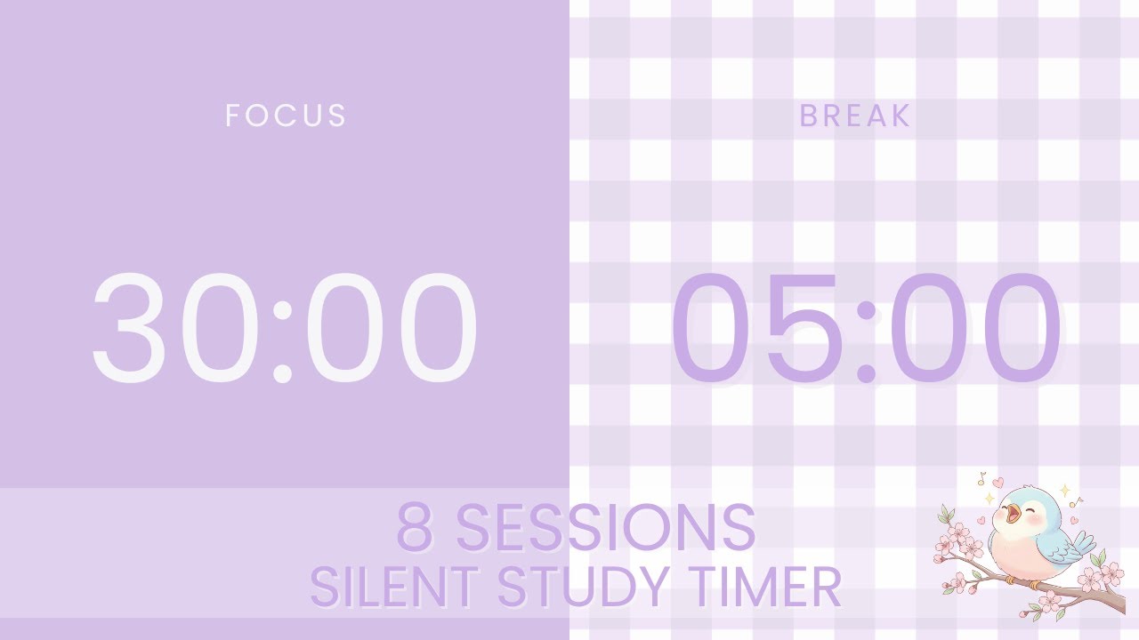 30/5 Pomodoro Timer 🍅 8 Sessions Silent Study Timer (4h 40min) | No ...