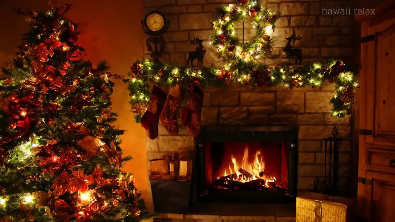 Beau Feu de Bois🔥 Crépitant et Musique de Noël🎅 Beautiful Crackling ...