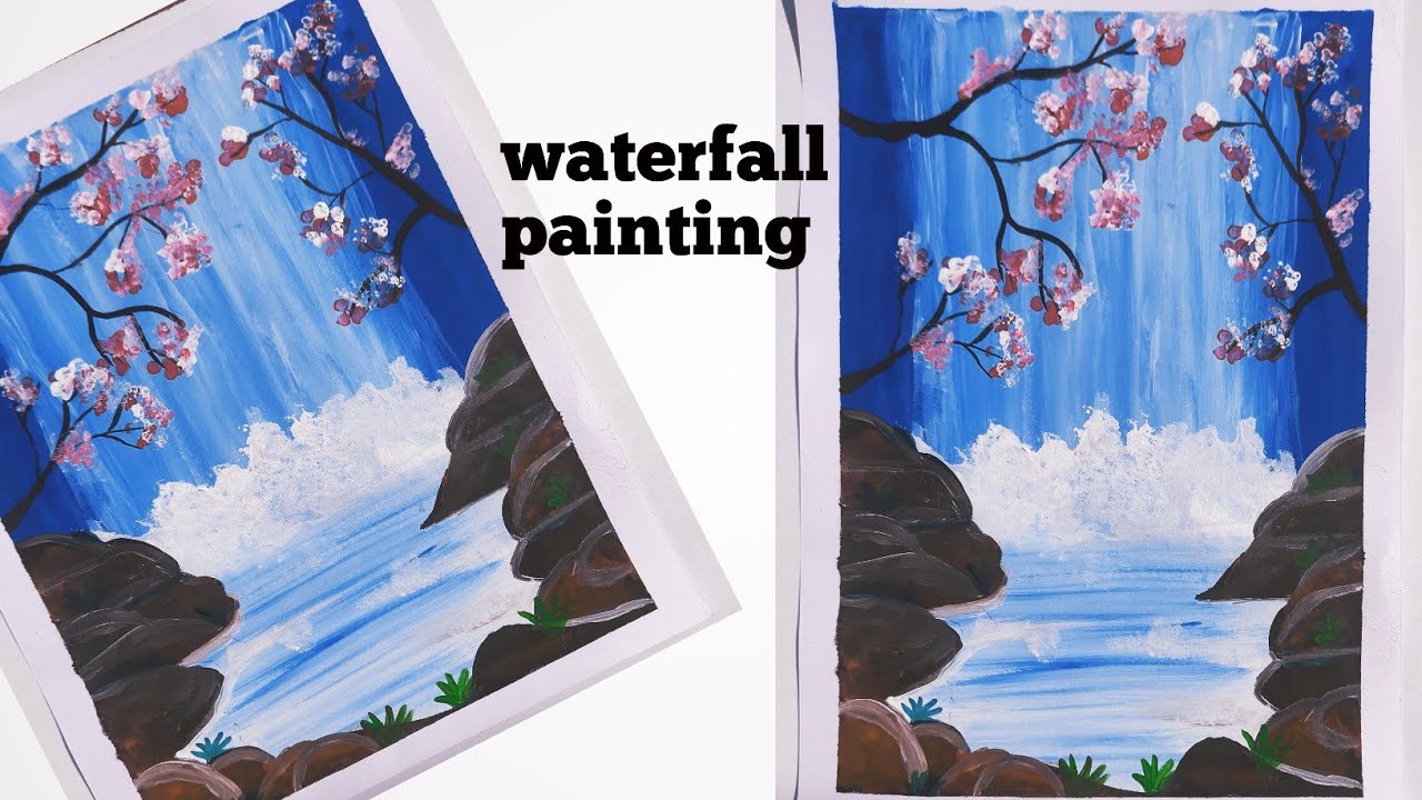 Easy Waterfall Landscape Painting Tutorial For Beginners | Step by Step ...